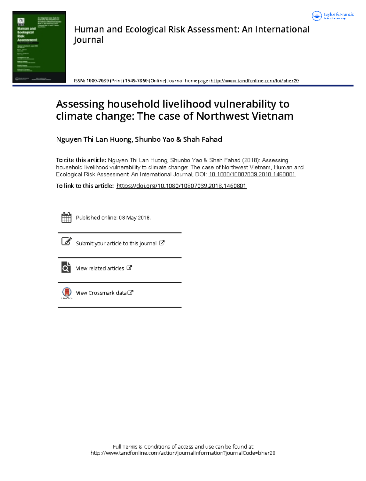 Assessing household livelihood vulnerability to climate change The case ...