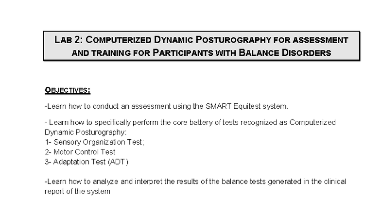LAB 2: Computerized Dynamic Posturography Assessment & Training - Studocu