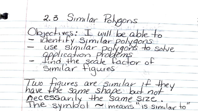 Notes for 2-5 Similar Polygons - Geometry Study Guide - Studocu