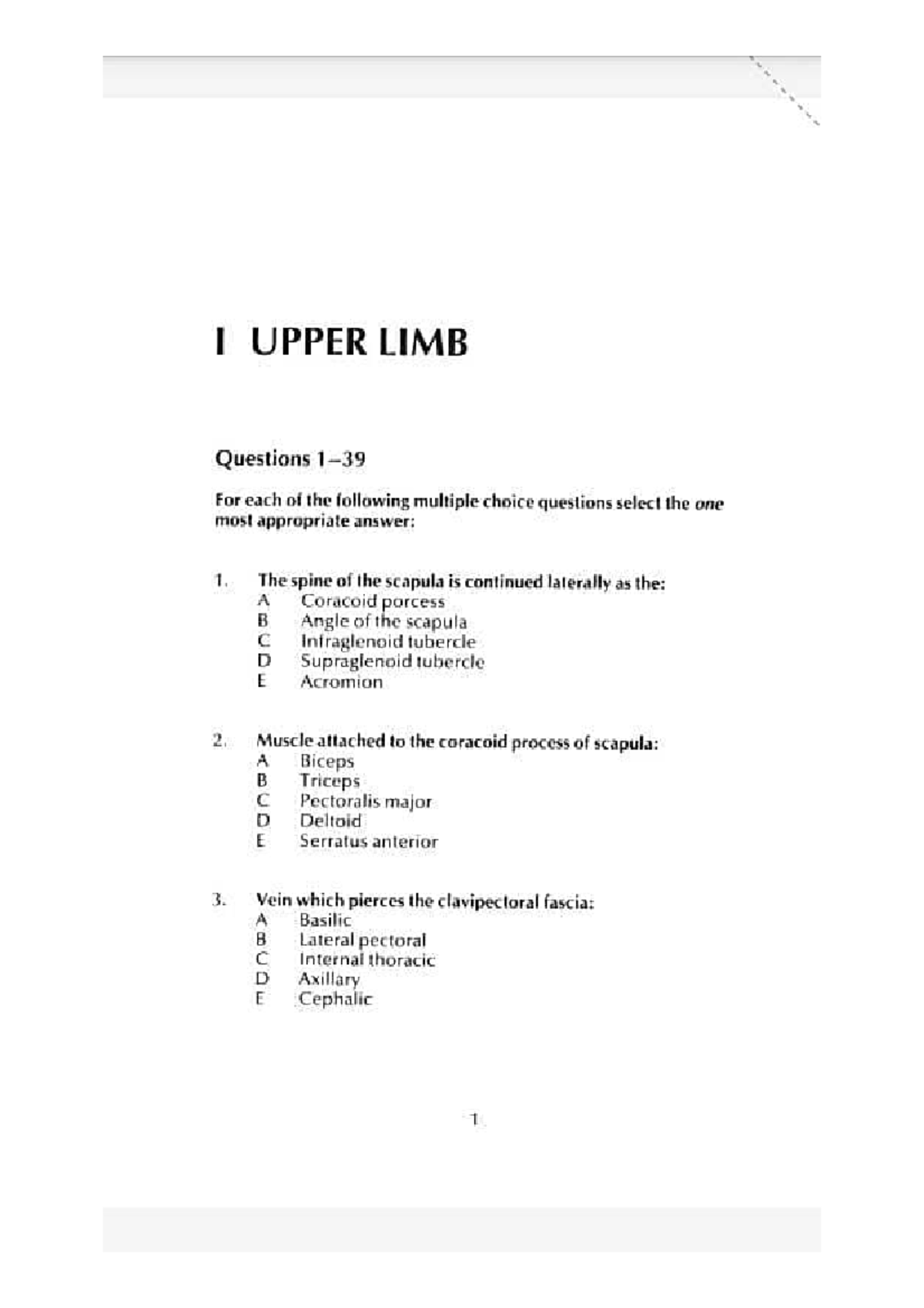 Upper Limb Anatomy MCQs - Compiled Practice Questions for Exam - Studocu