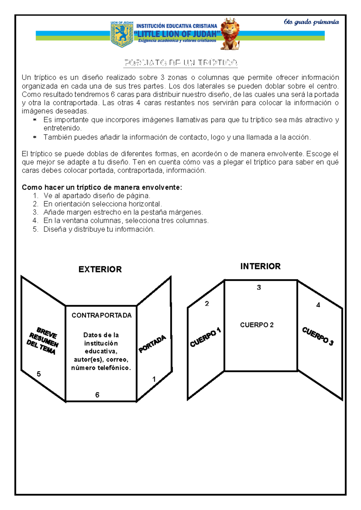 Formato Y Diseño De Un Tríptico Para 6to Grado Studocu