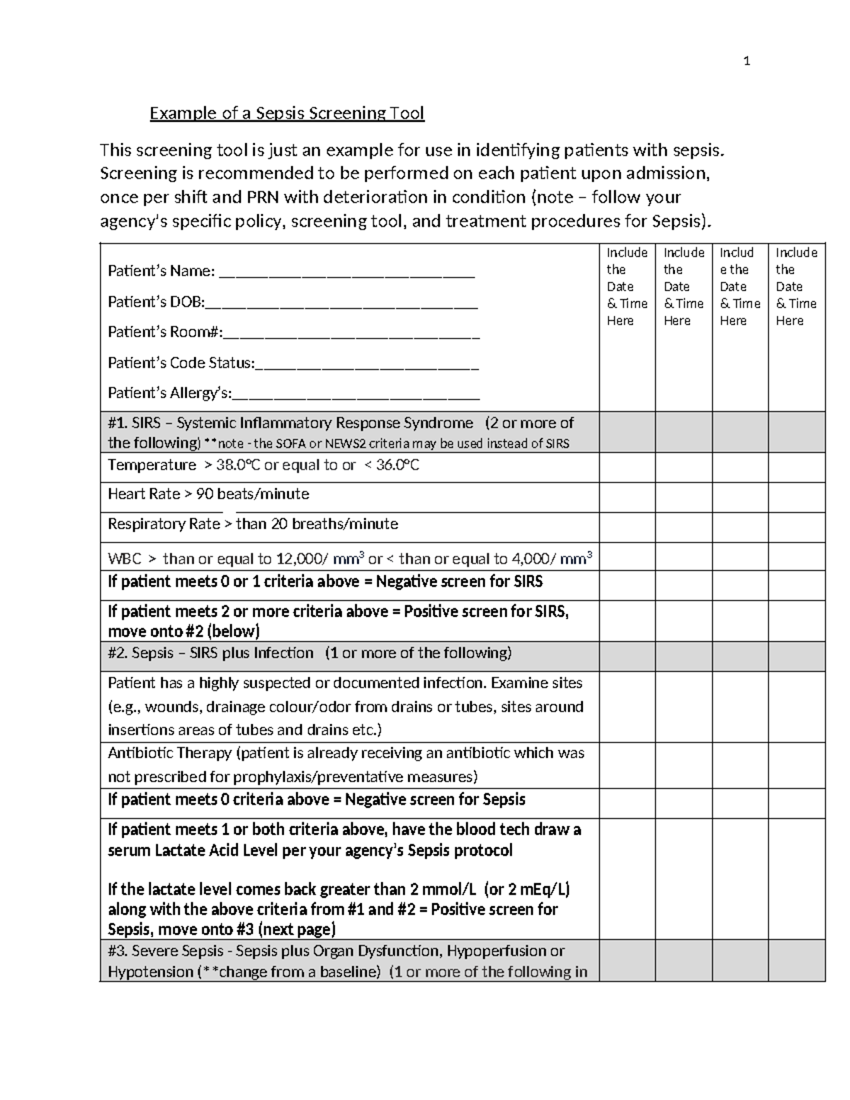 Sepsis Screening Tool Example for Clinical Use (Course Code: N/A) - Studocu