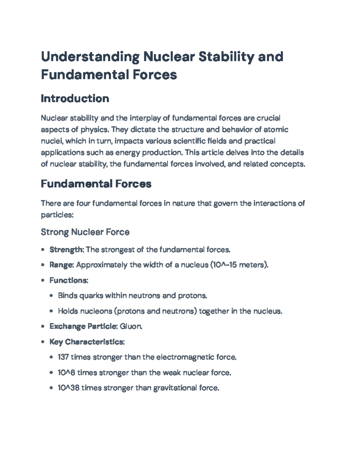 Understanding Nuclear Stability and Fundamental Forces in Physics ...