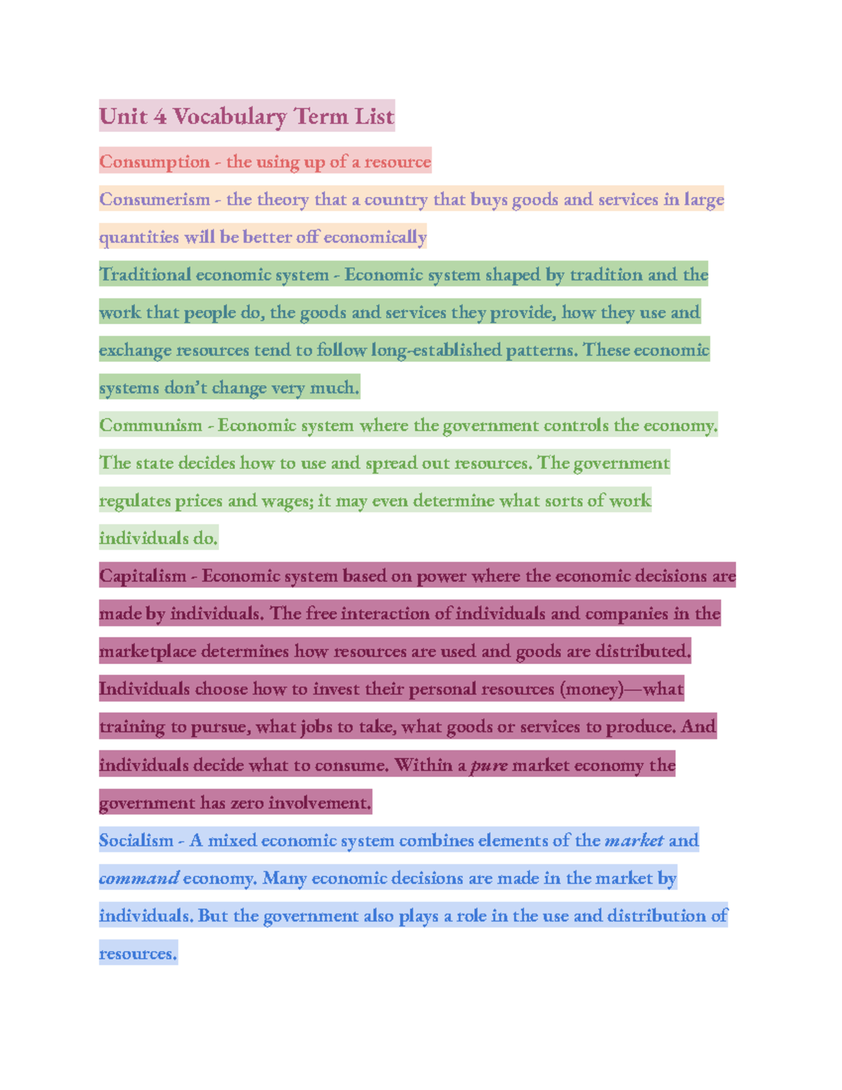 Unit 4 Vocabulary Review: Key Economic Terms and Concepts - Unit 4 ...