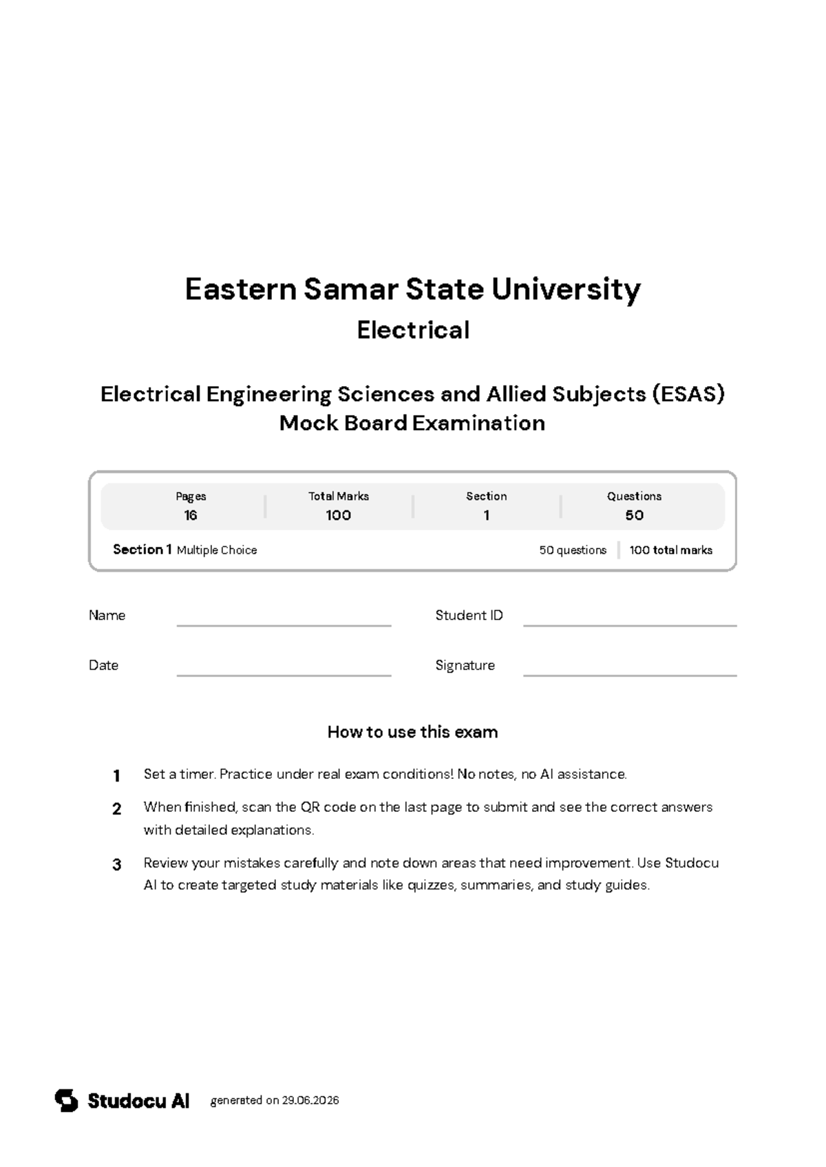 ESAS Mock Board Exam - Electrical Engineering - Studocu