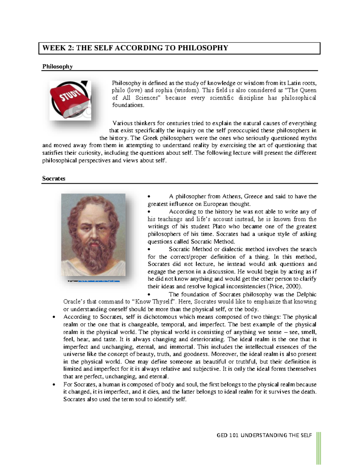 CHAPTER 2 - The Self in the Perspective of Philosophy - WEEK 2: THE ...