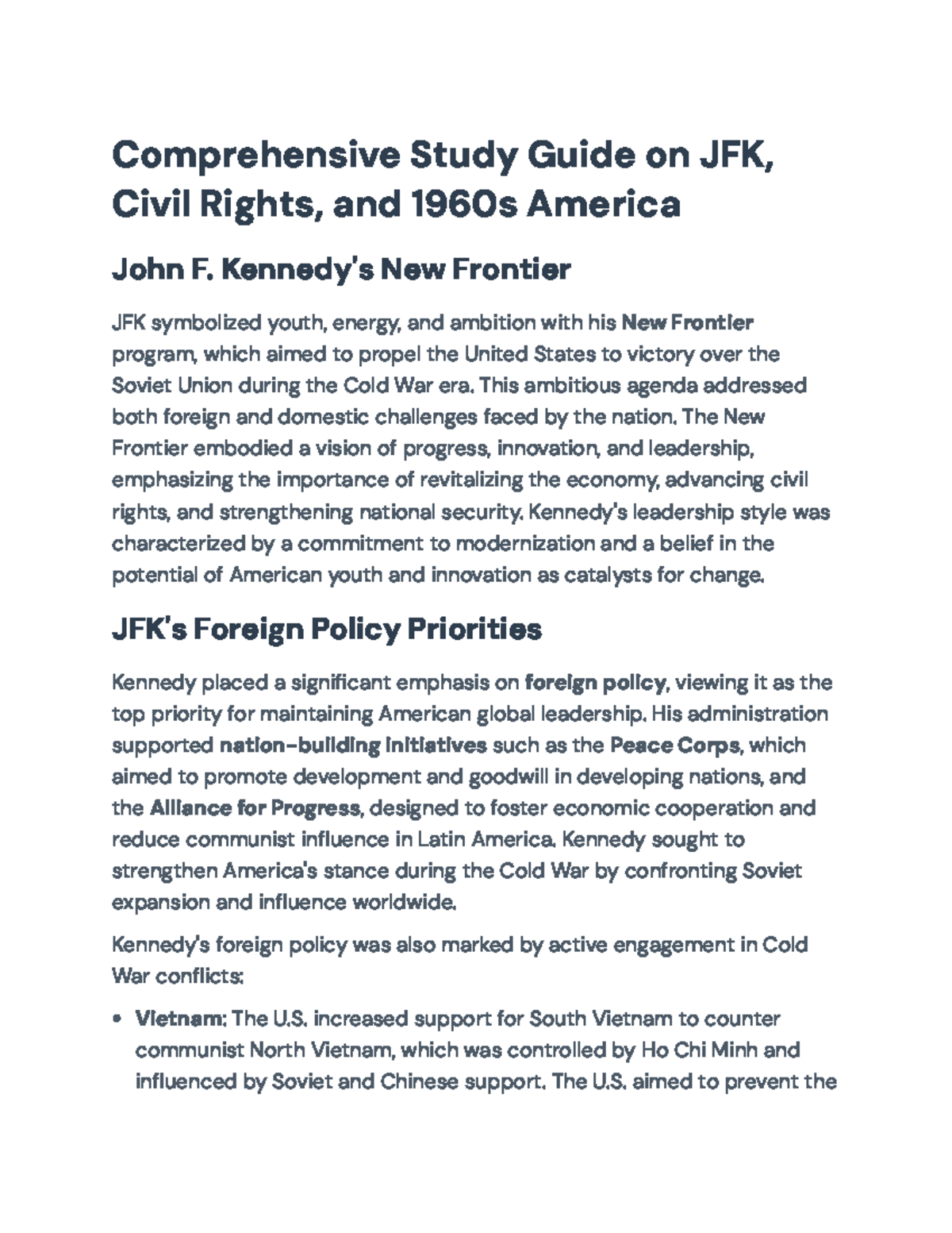Comprehensive Study Guide: JFK’s Presidency, Civil Rights, & 1960s ...