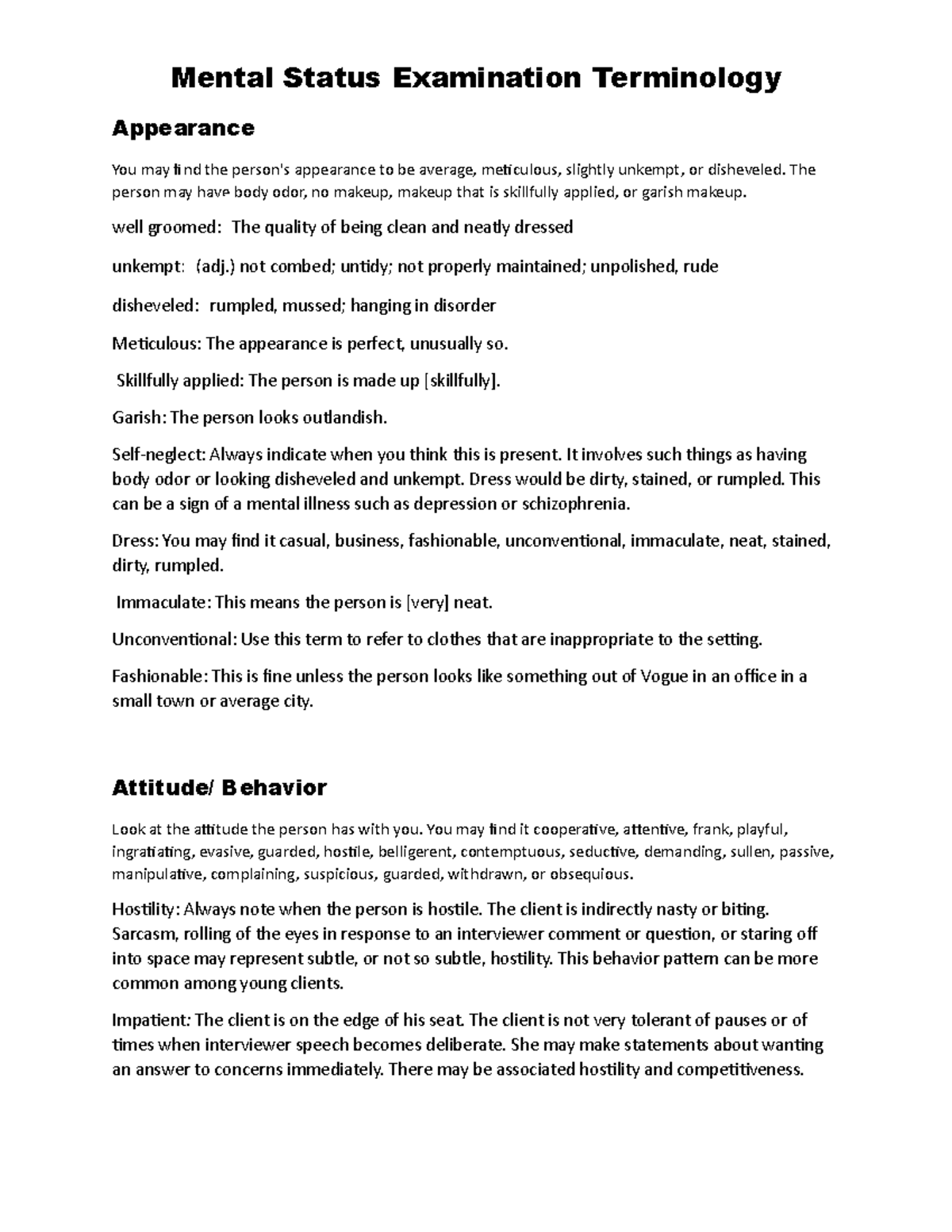 Mental Health Education: Definitions and Terminology for MSE - Studocu