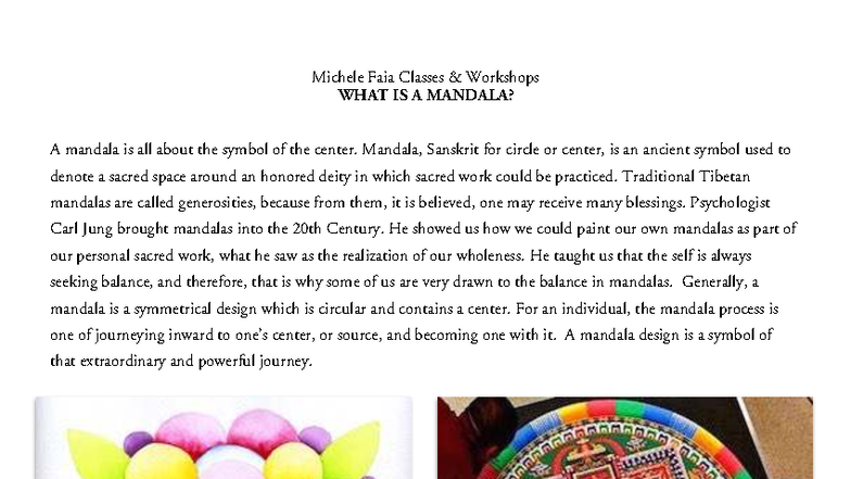 Michele Faia Classes: What is a Mandala? Handout - Studocu