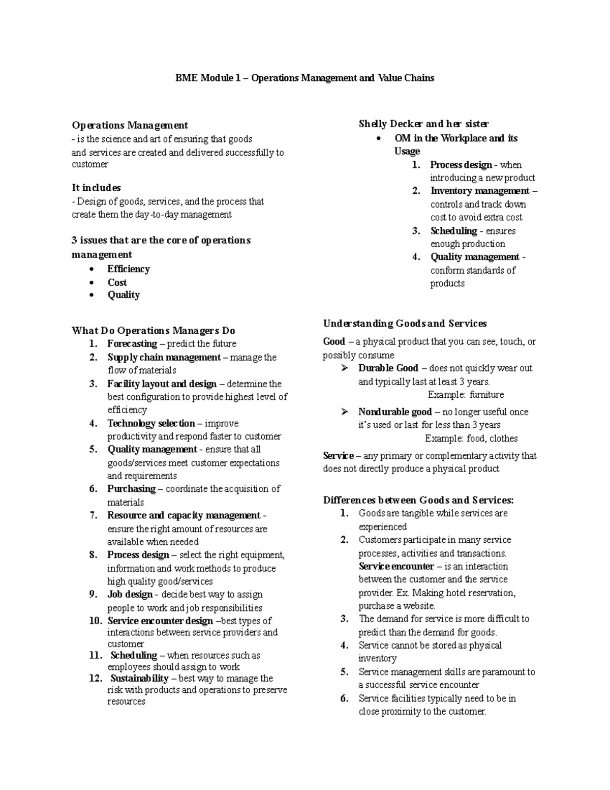 BME Module 1 Review: Operations Management & Value Chains Insights ...