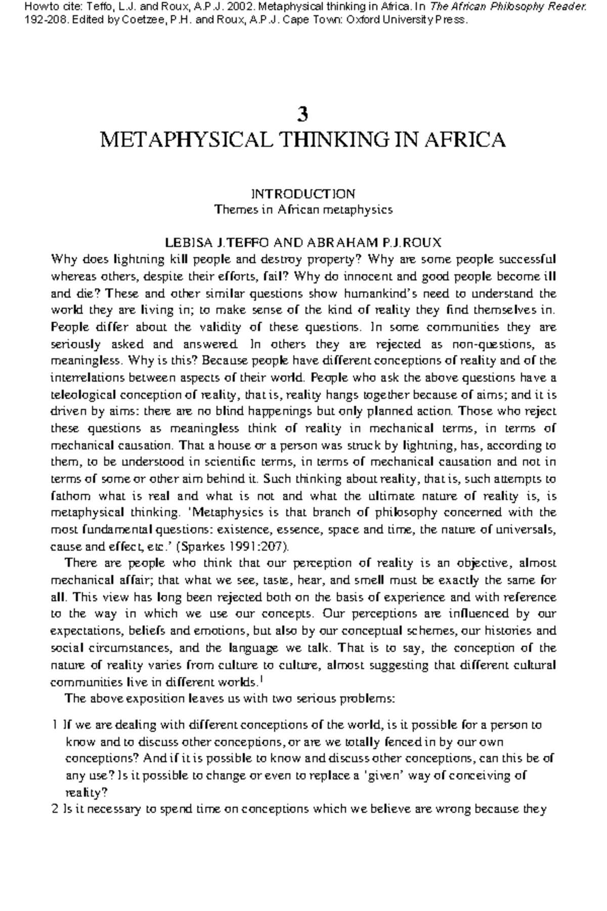 Metaphysical Thinking in Africa: Analyzing Cultural Perspectives - Studocu