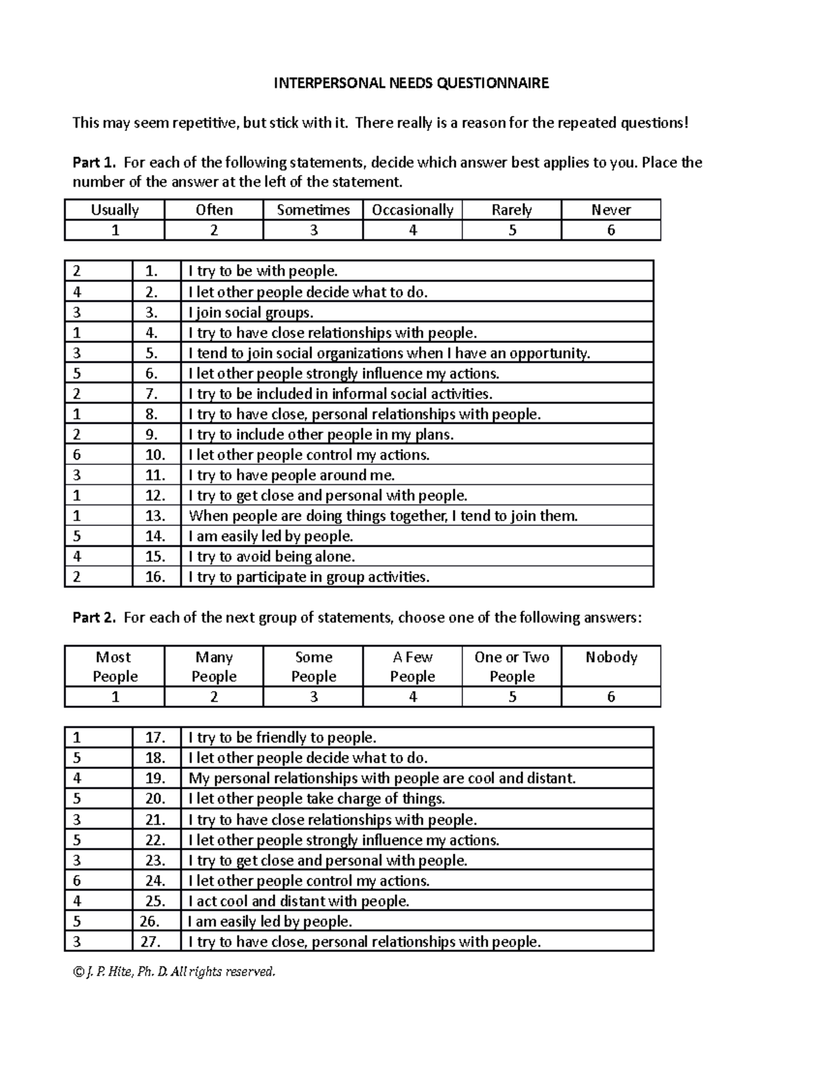 Interpersonal Needs Assessment Questionnaire: Complete Guide - Studocu