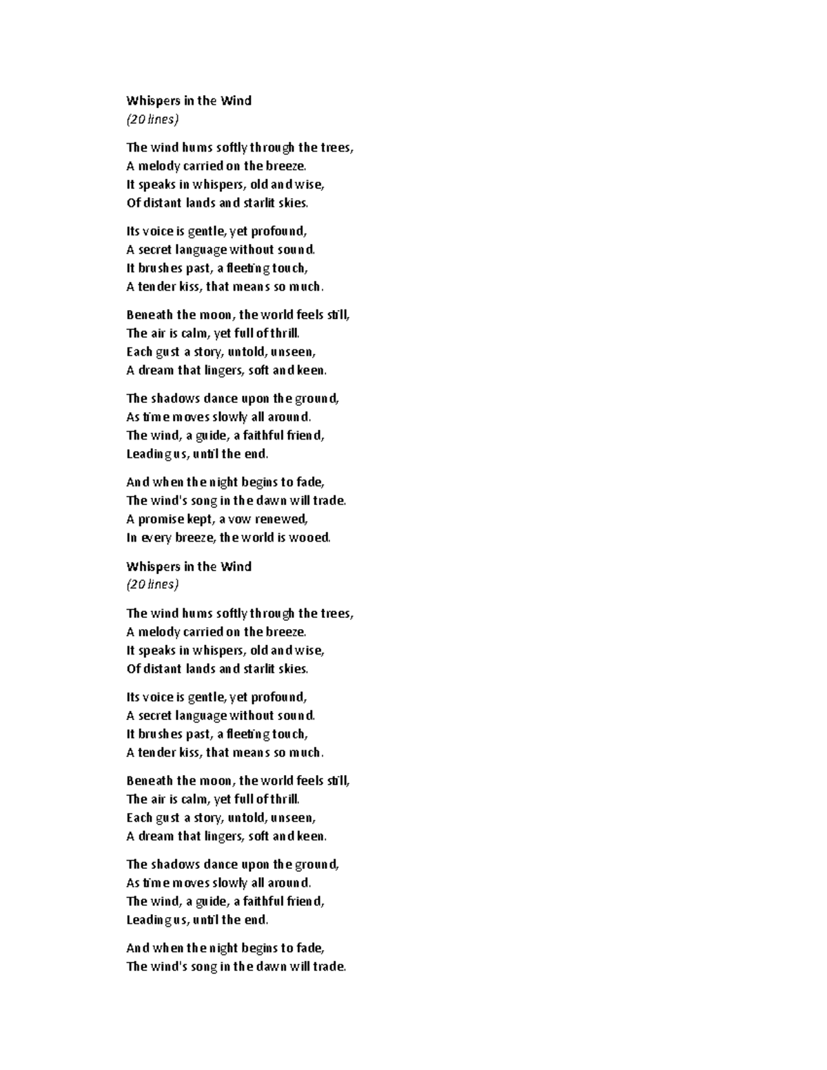 Whispers in the Wind: A Poetic Reflection (20 Lines) - Studocu