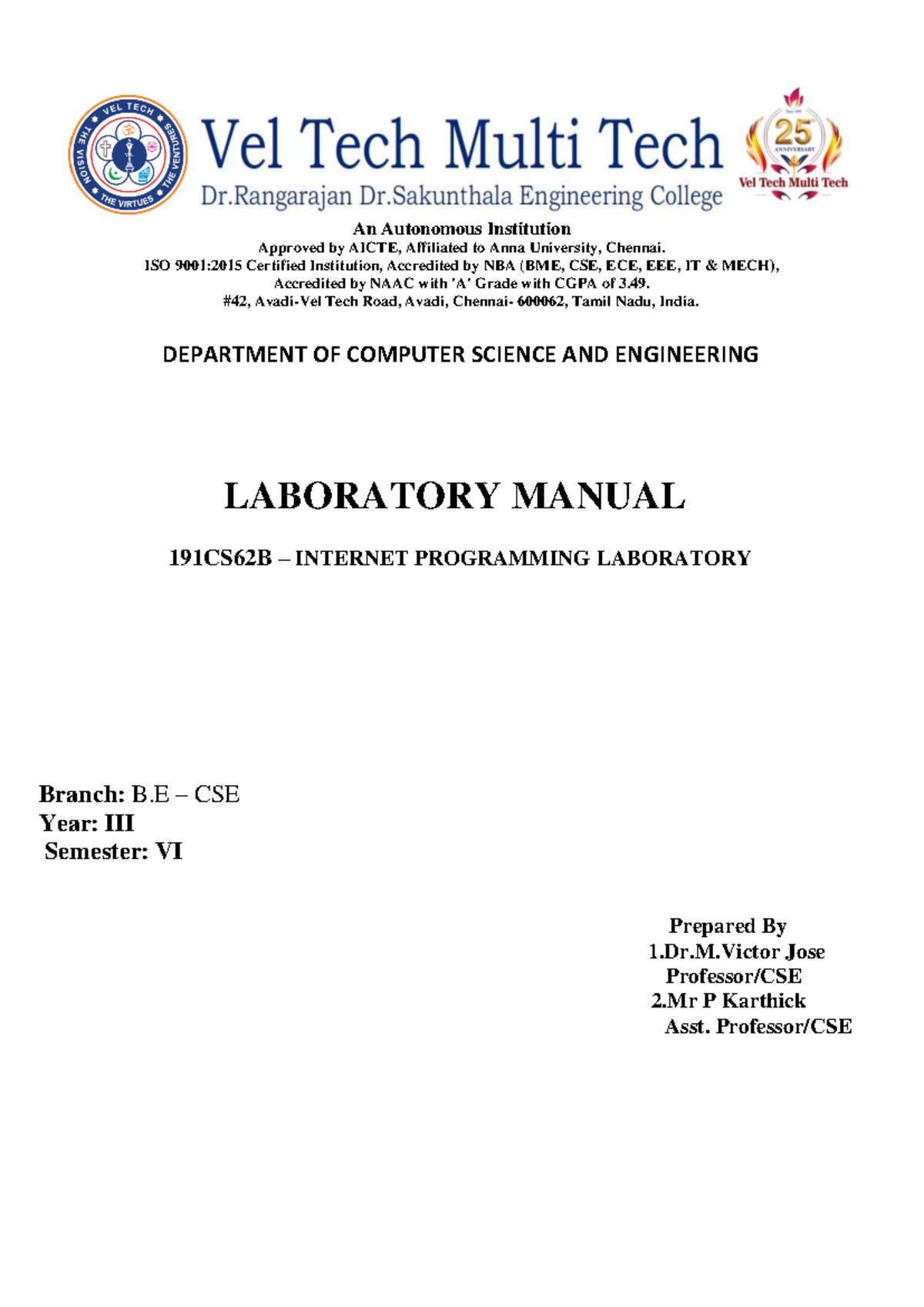 191CS62B - Internet Programming Laboratory Manual for CSE Students - Studocu
