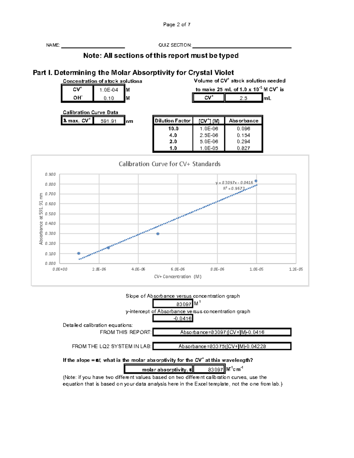 Chem 142 lab 5 - 142 Lab 5 Report: Kinetics I (take-home) - NAME: QUIZ ...