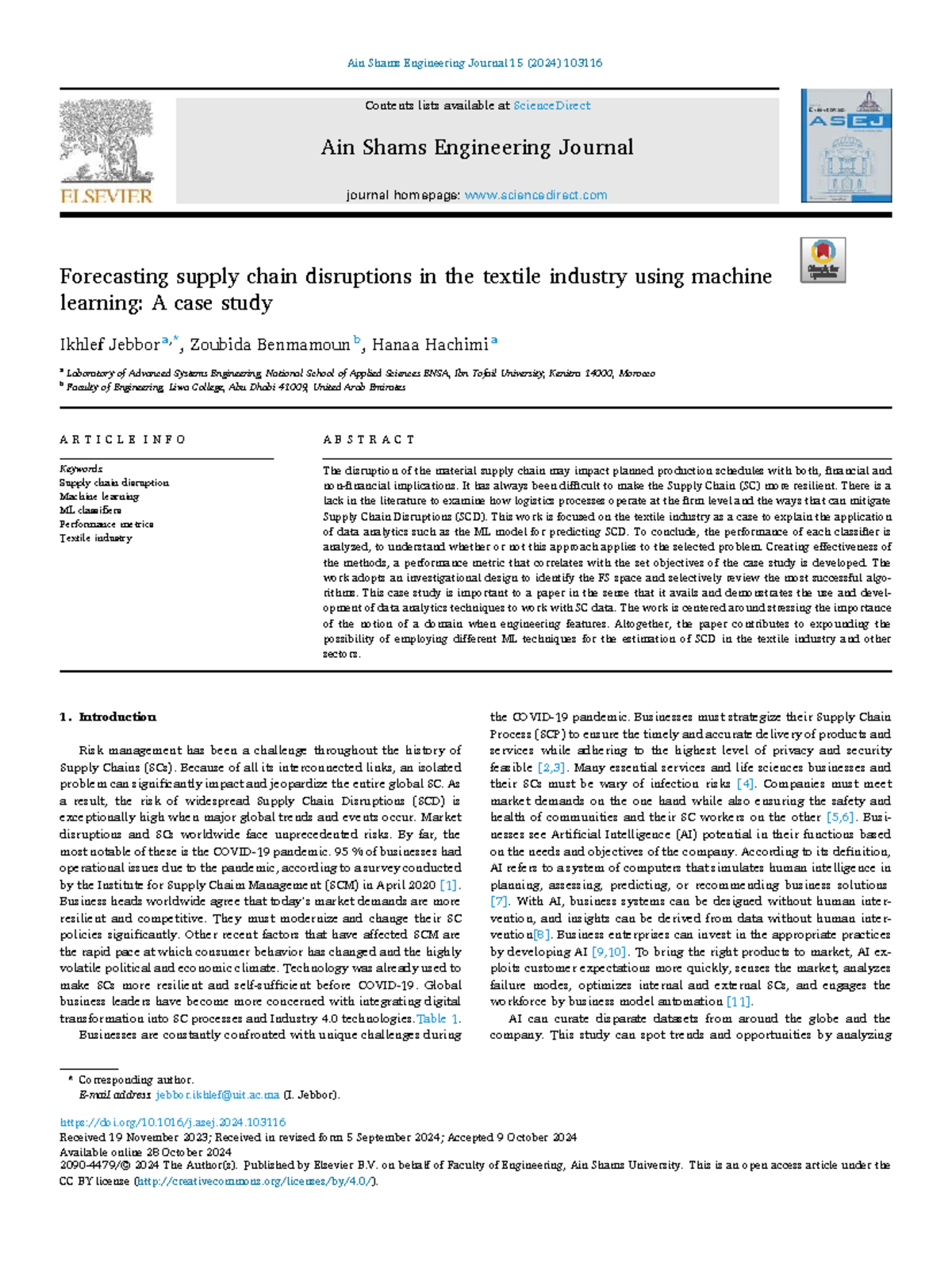 Forecasting Supply Chain Disruptions in Textile Industry: A Case Study ...