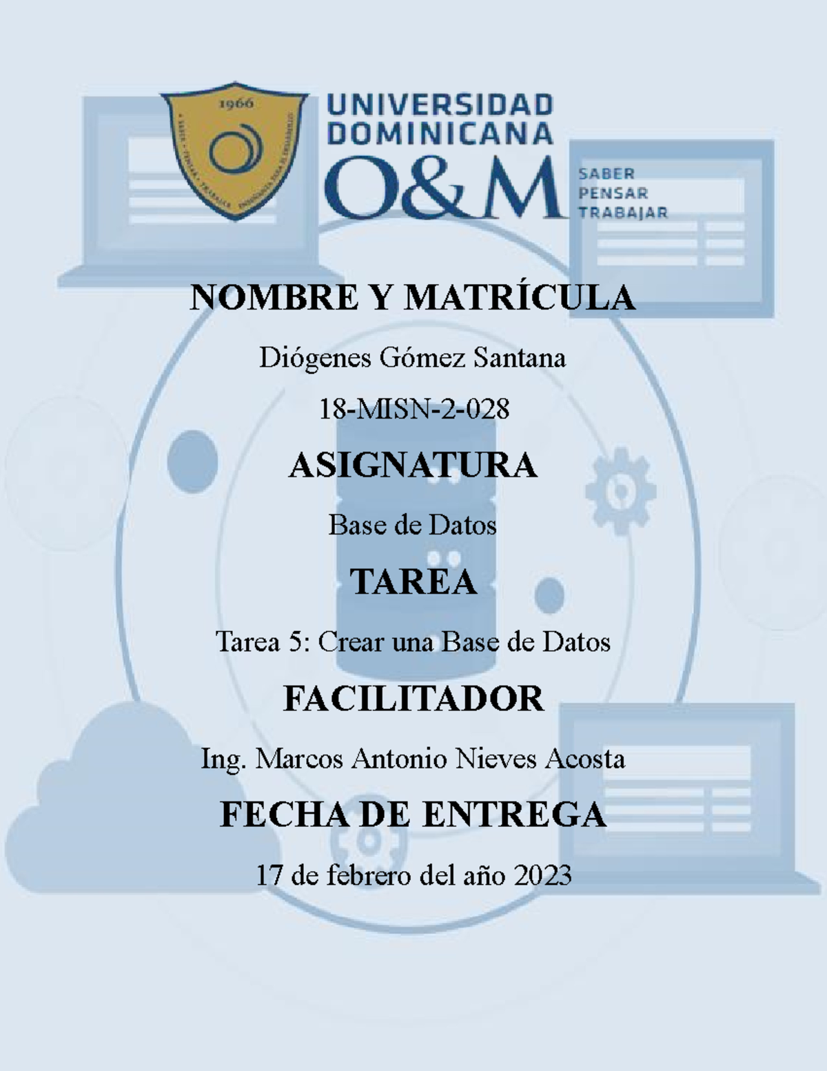 Tarea 5: Creación de Base de Datos - 18-MISN-2- - Studocu