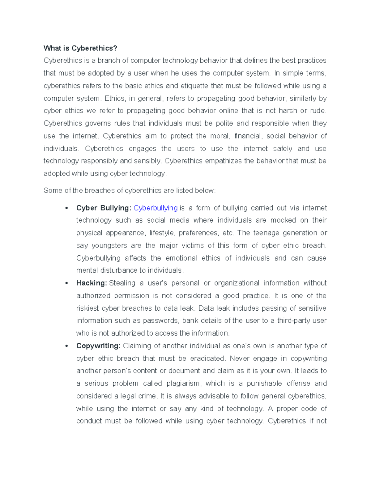 Cyber Ethics Overview: Understanding Cyberethics Principles and ...