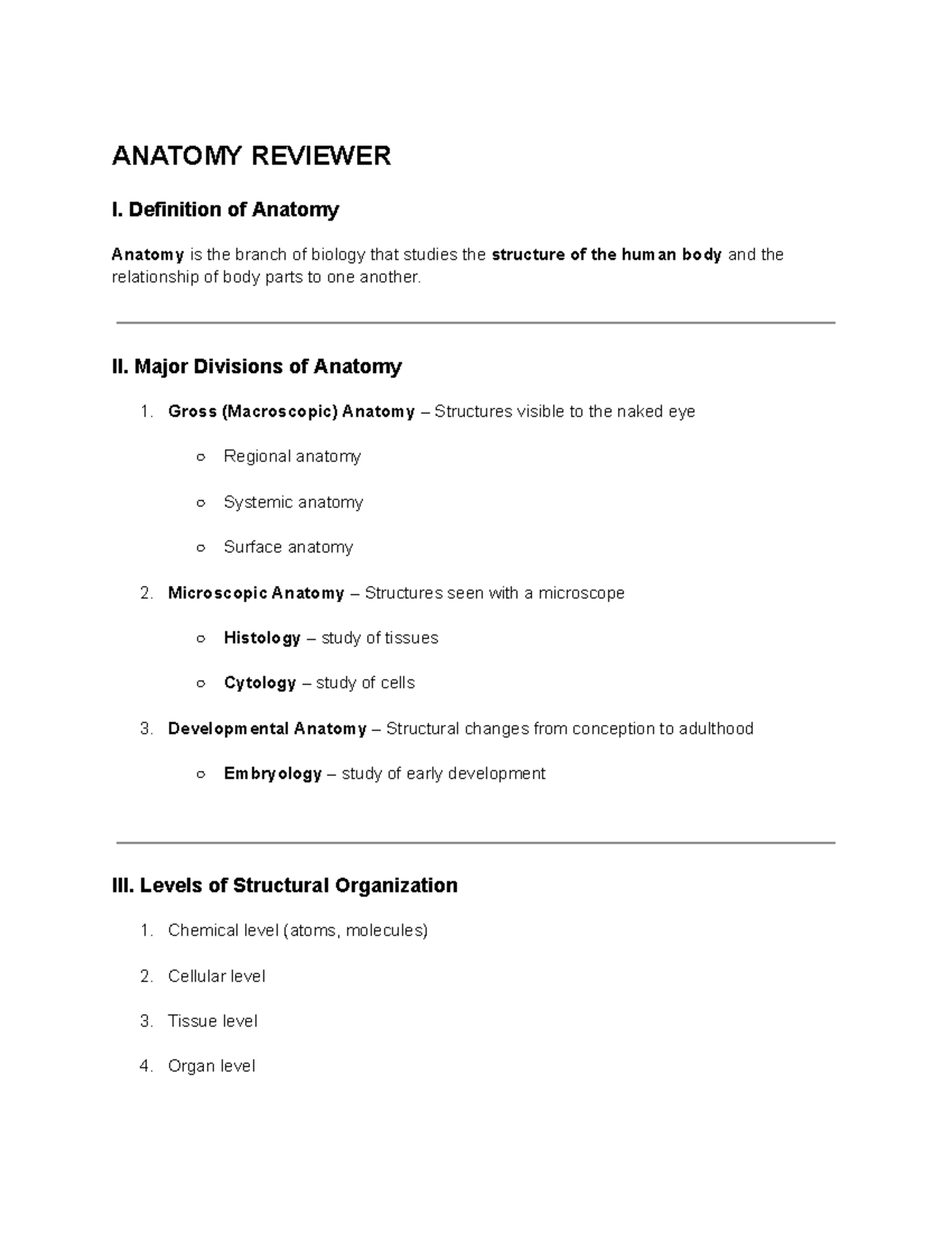 ANATOMY 101: Comprehensive Anatomy Reviewer Guide - Studocu
