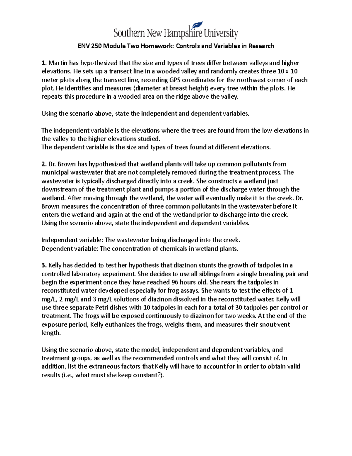 ENV 250 Module Two Homework: Examining Controls and Variables in ...