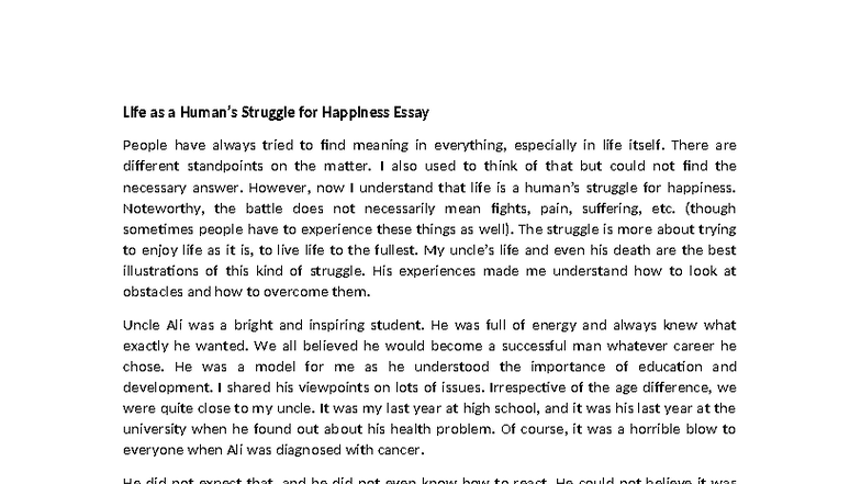 ENG 101: Life as a Struggle for Happiness Essay - Studocu
