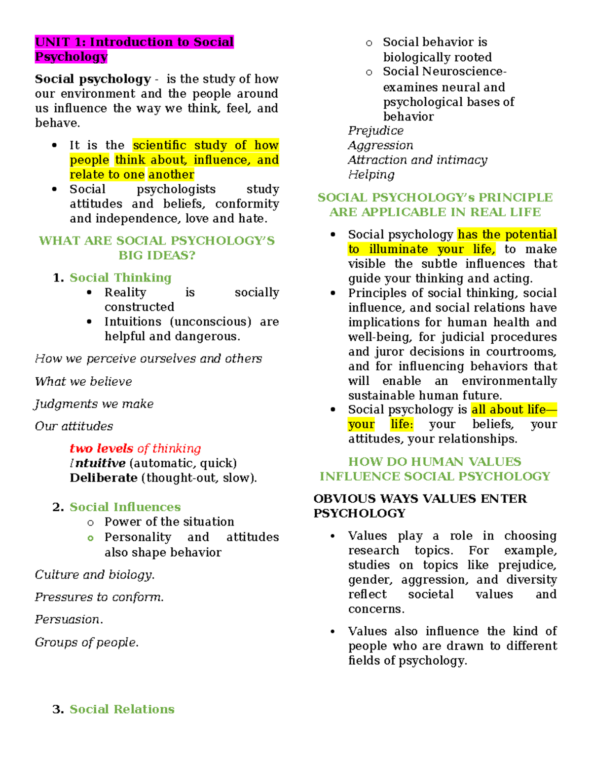 SOC Psych Reviewer - N/A - UNIT 1: Introduction to Social Psychology ...
