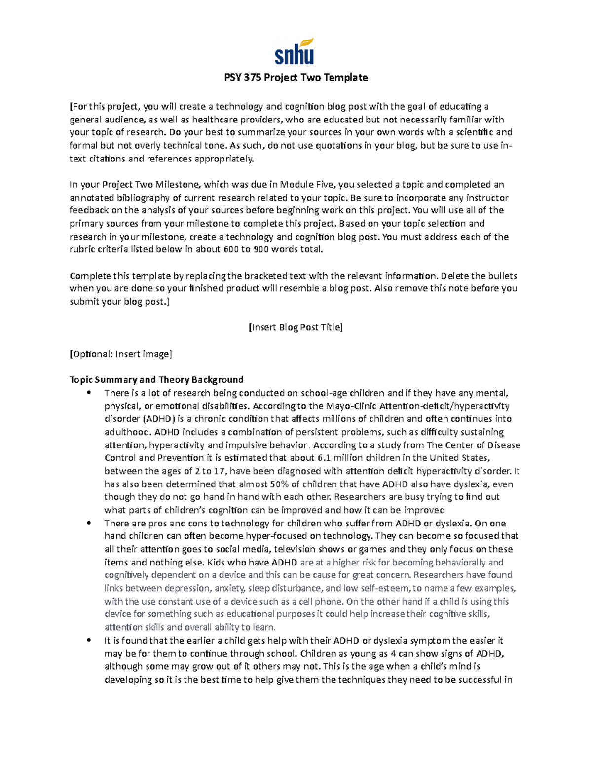 PSY 375 Project Two Template - PSY 375 Project Two Template [For this ...