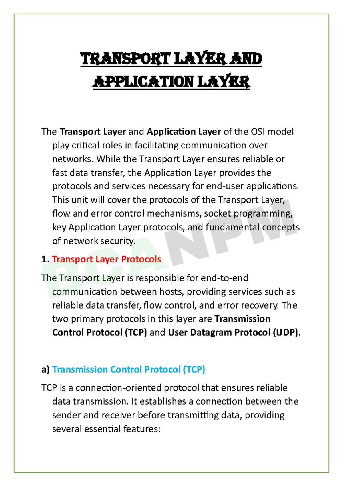 4-Transport Layer & Application Layer Overview and Protocols - Studocu