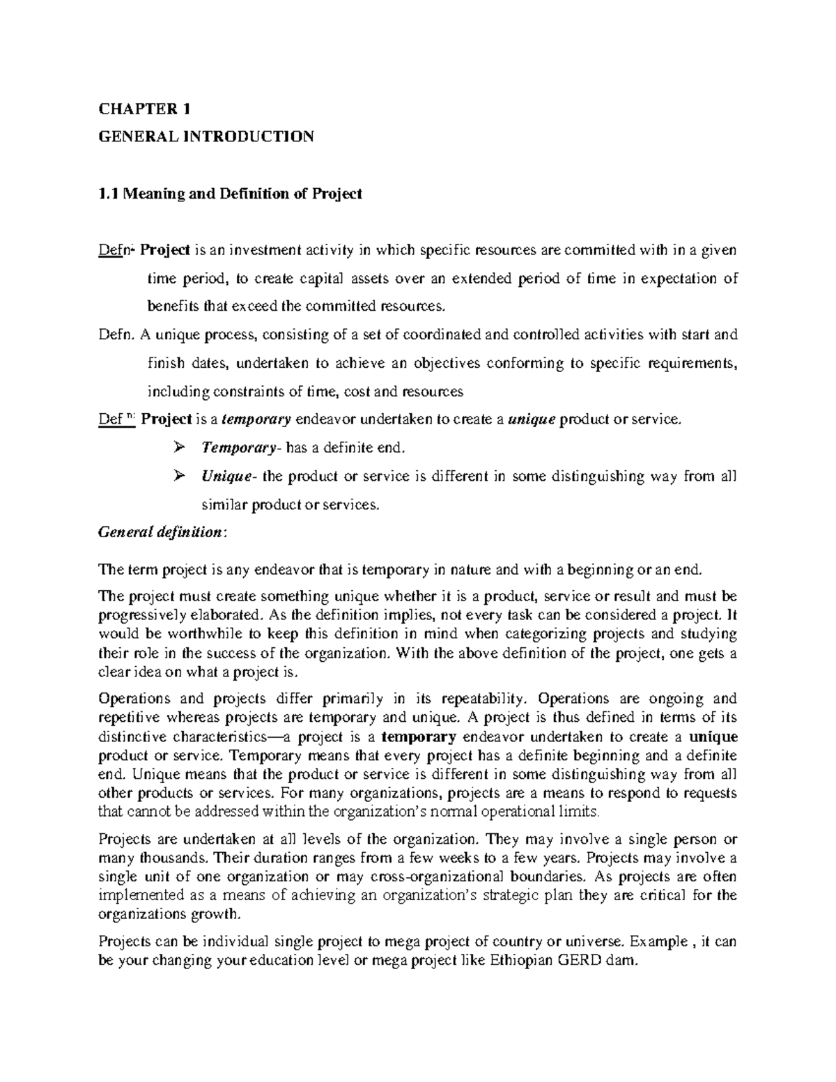 CHAPTER 1 & 2 PROJECT MANAGEMENT NOTES (PM) - MEANING & CYCLE - Studocu