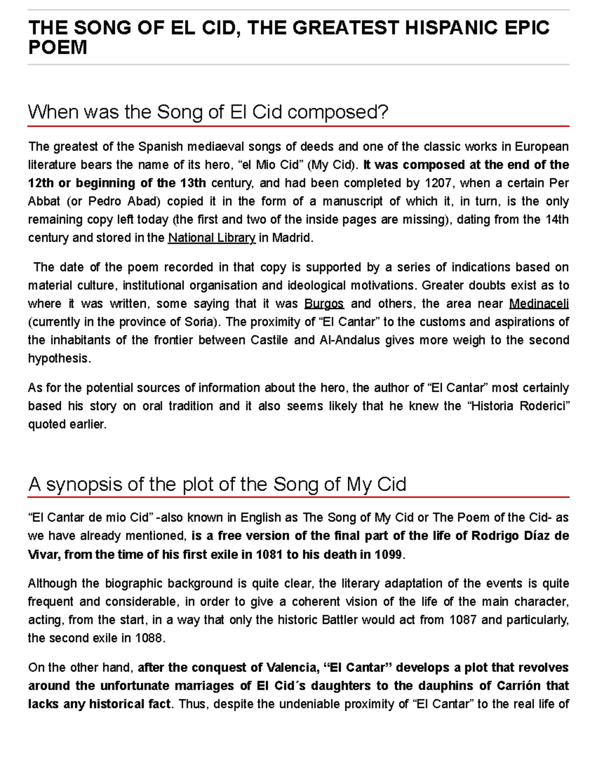 The Song of My Cid Cantar de mío Cid Spanish epic poem - THE SONG OF EL ...