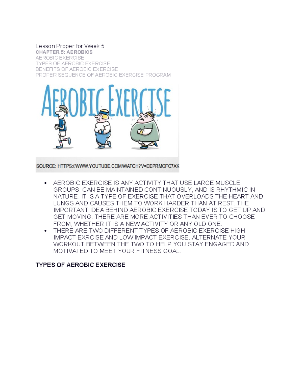 Pe1 Lesson 5: Understanding Aerobic Exercise Benefits & Types - Studocu