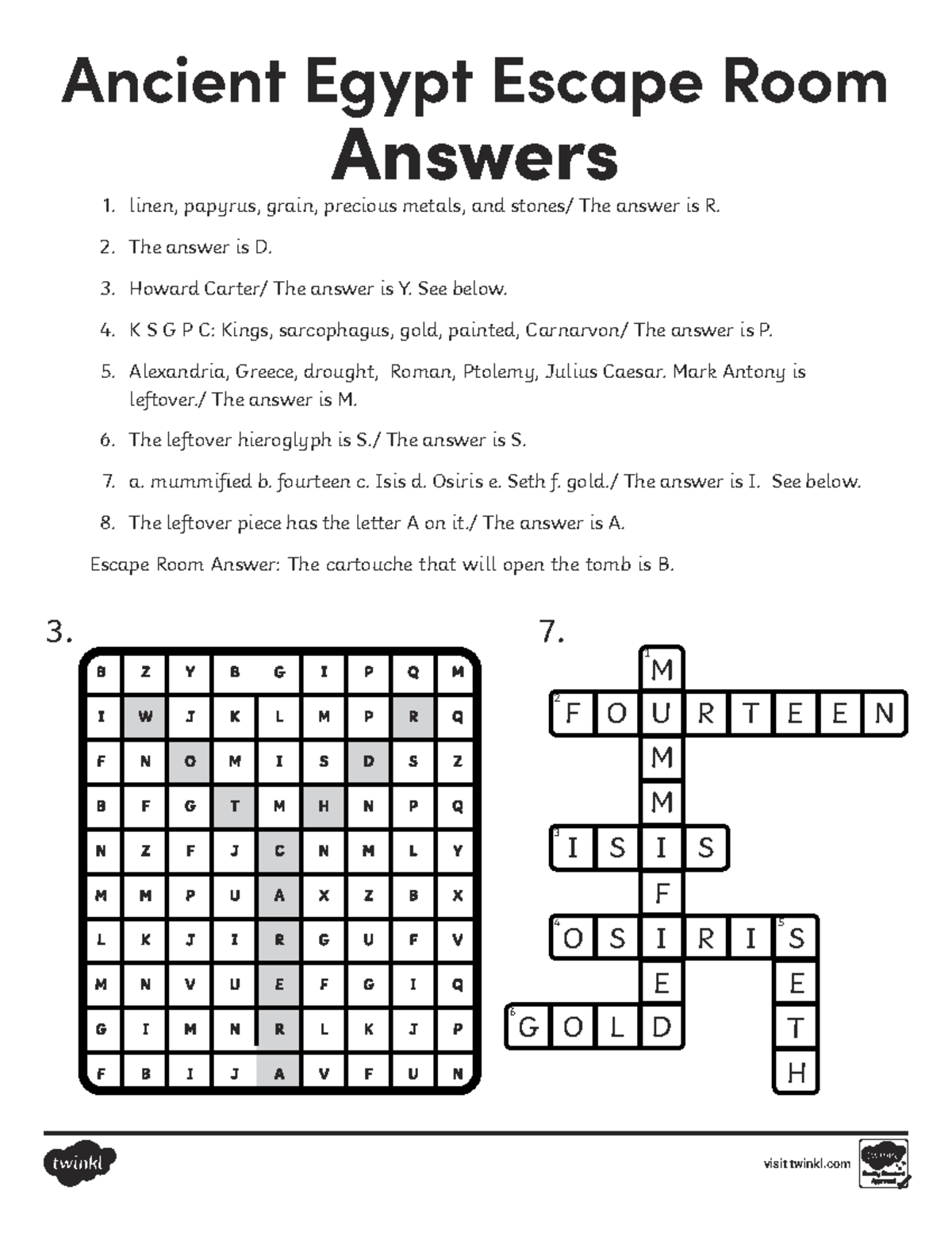 Answer Key for Ancient Egypt Escape Room (Final Exam) - Studocu
