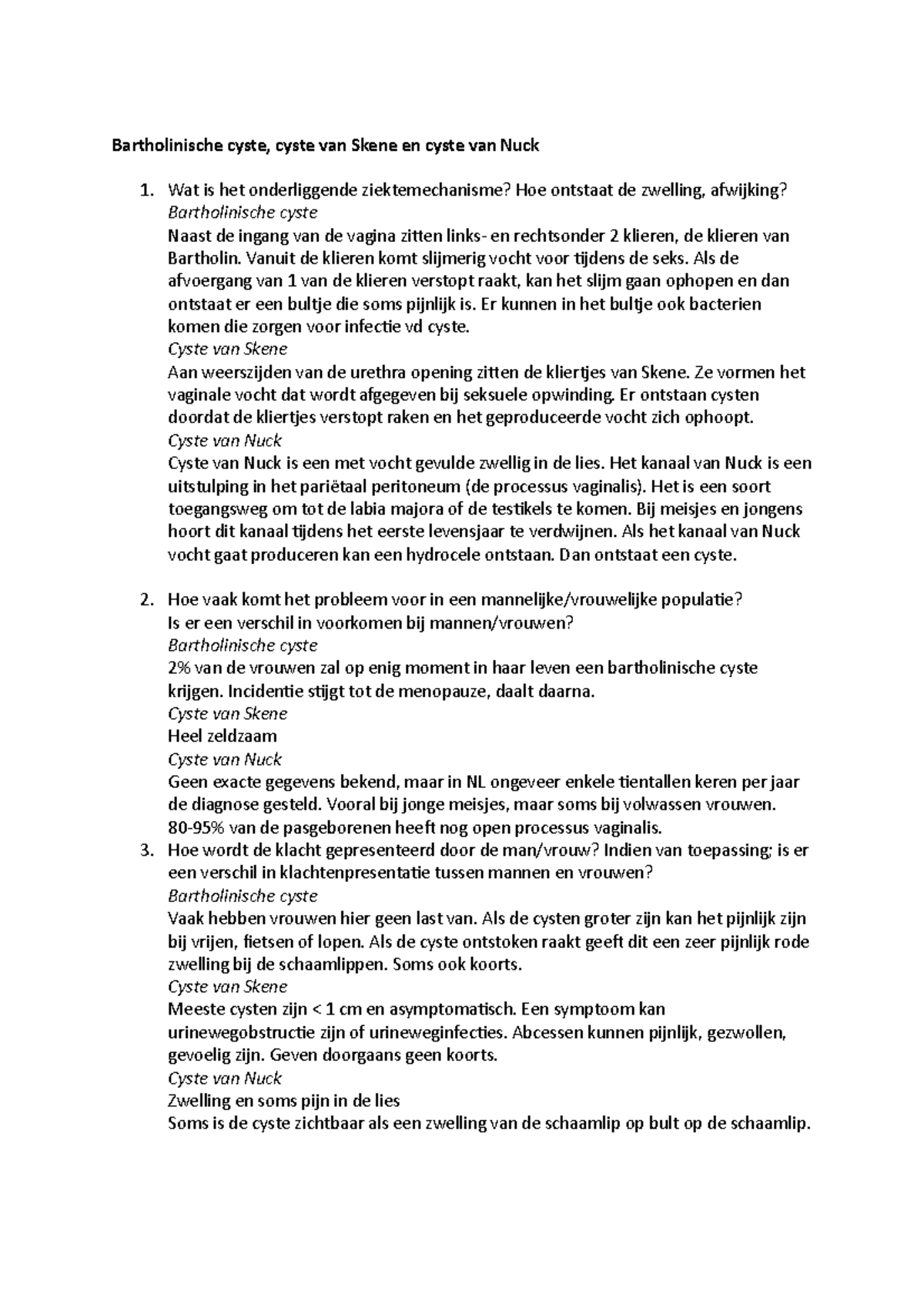 Voorbereiding WG1: Bartholinische, Skene en Nuck Cystes ...
