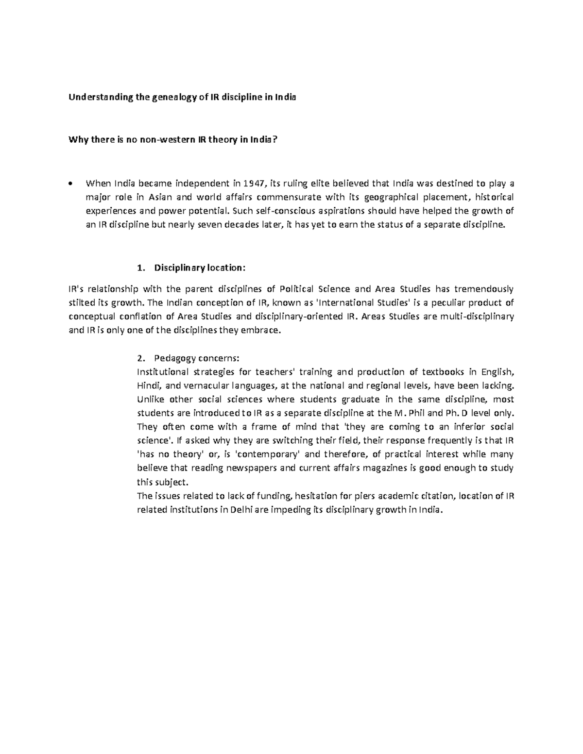 Understanding the Genealogy of IR Discipline in India: Challenges ...