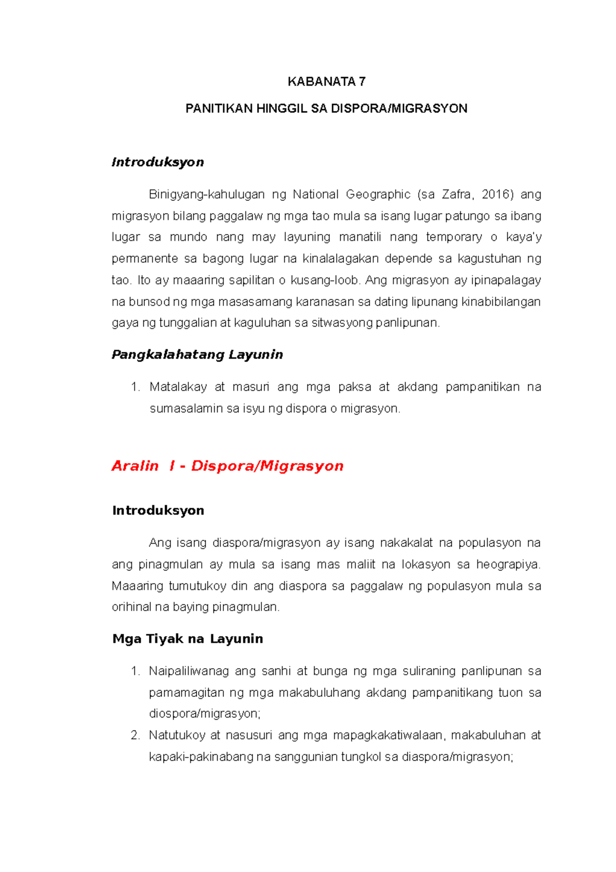 Kabanata 7: Pagsusuri sa Panitikan ng Diaspora at Migrasyon - Studocu