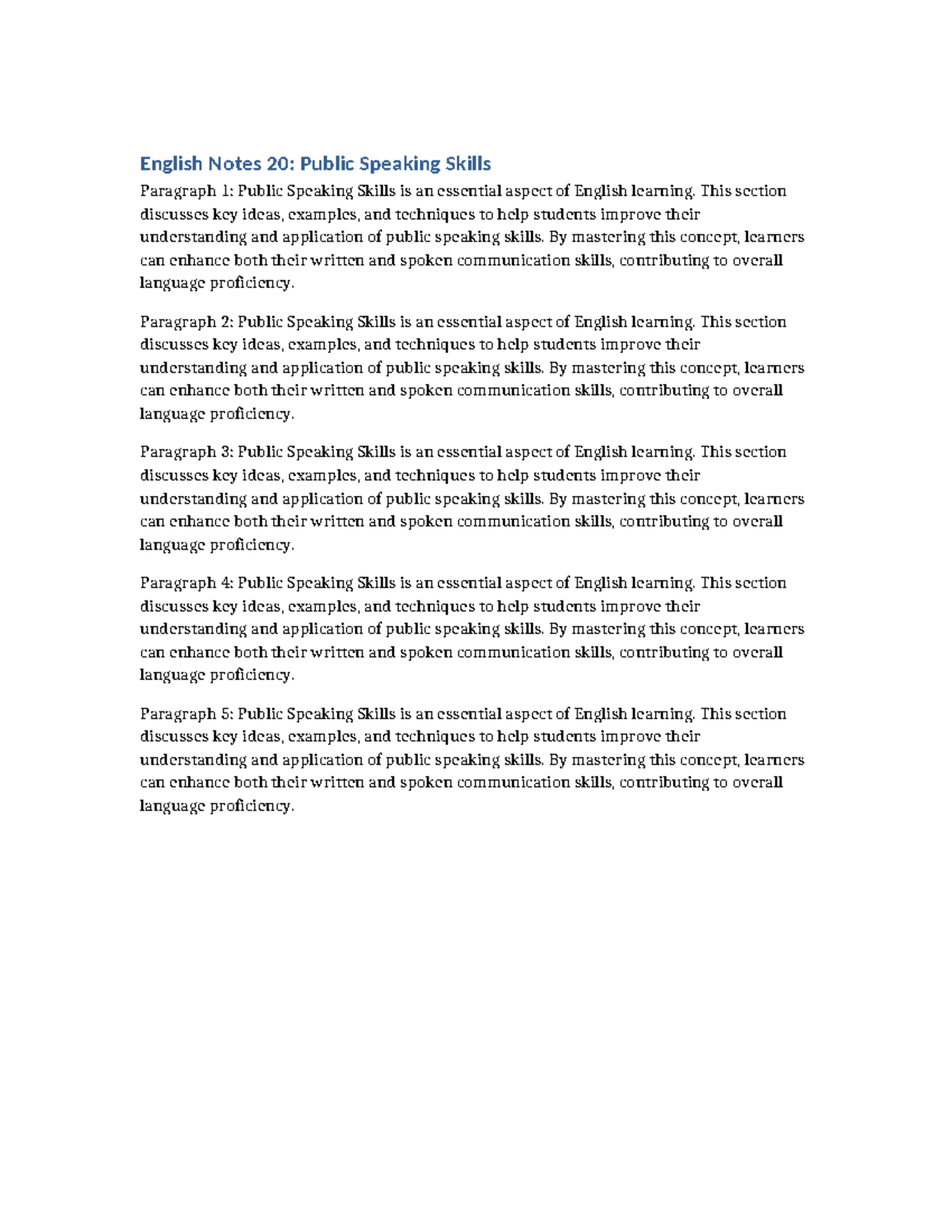 ENG 20: Essential Public Speaking Skills Notes - Studocu