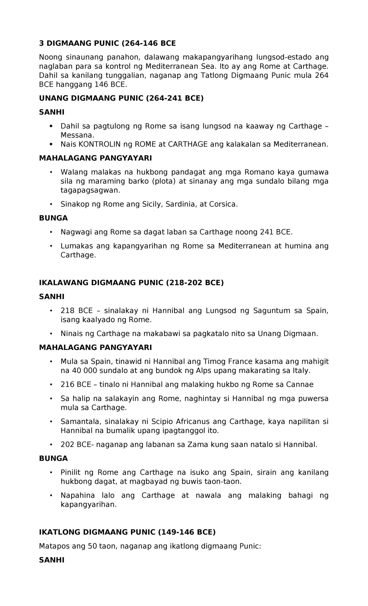 3 Digmaang Punic - 3 DIGMAANG PUNIC (264-146 BCE Noong sinaunang ...