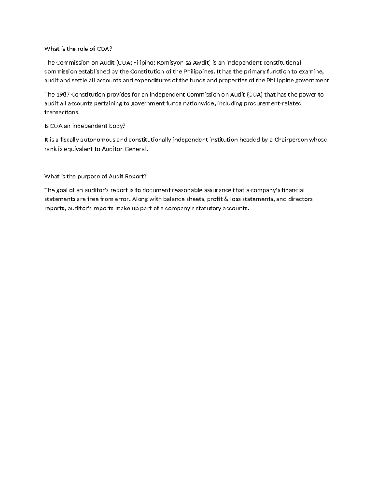 The Role of COA: Understanding the Commission on Audit - Studocu