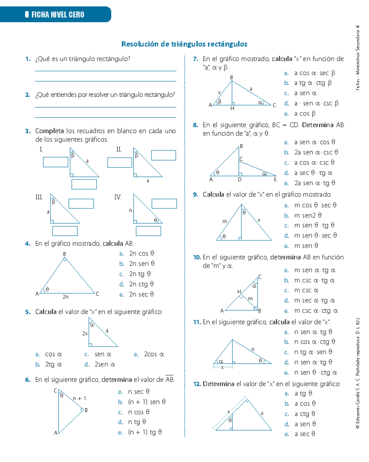 F0 Resolución de Triángulos Rectángulos - Ficha Matemática 3ro - Studocu