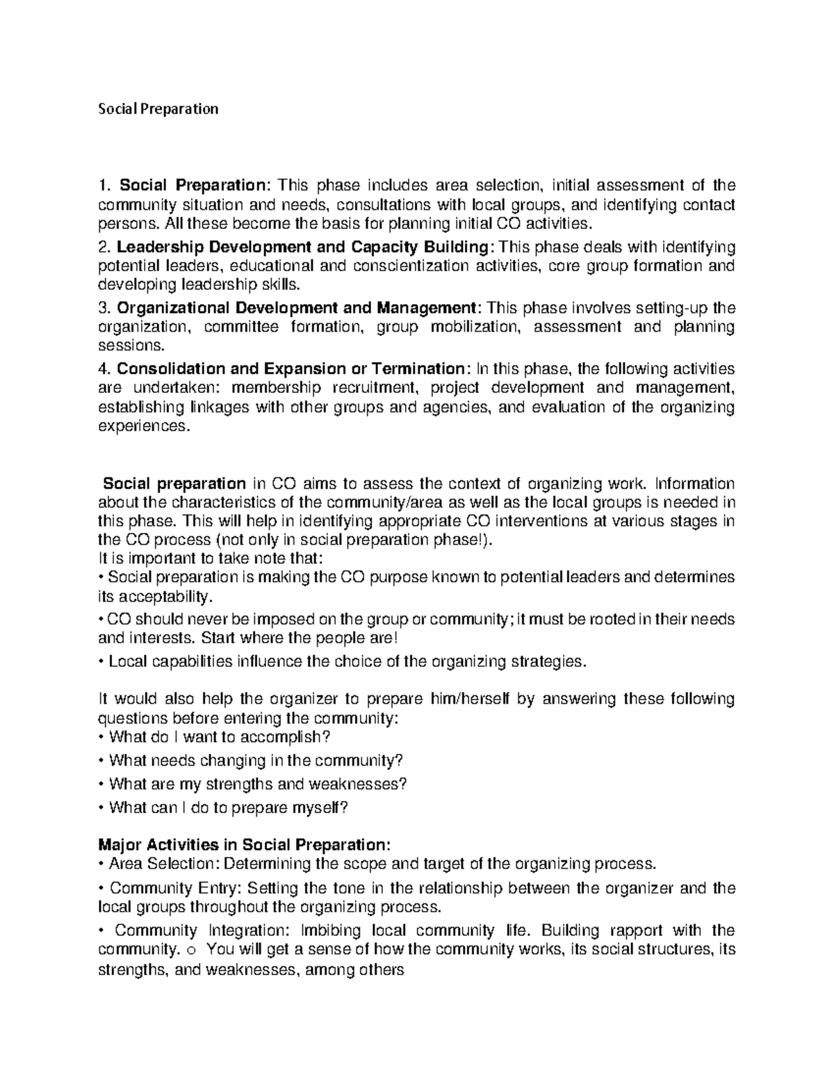 Social Preparation 1 - Comprehensive Notes and Guidelines - Studocu