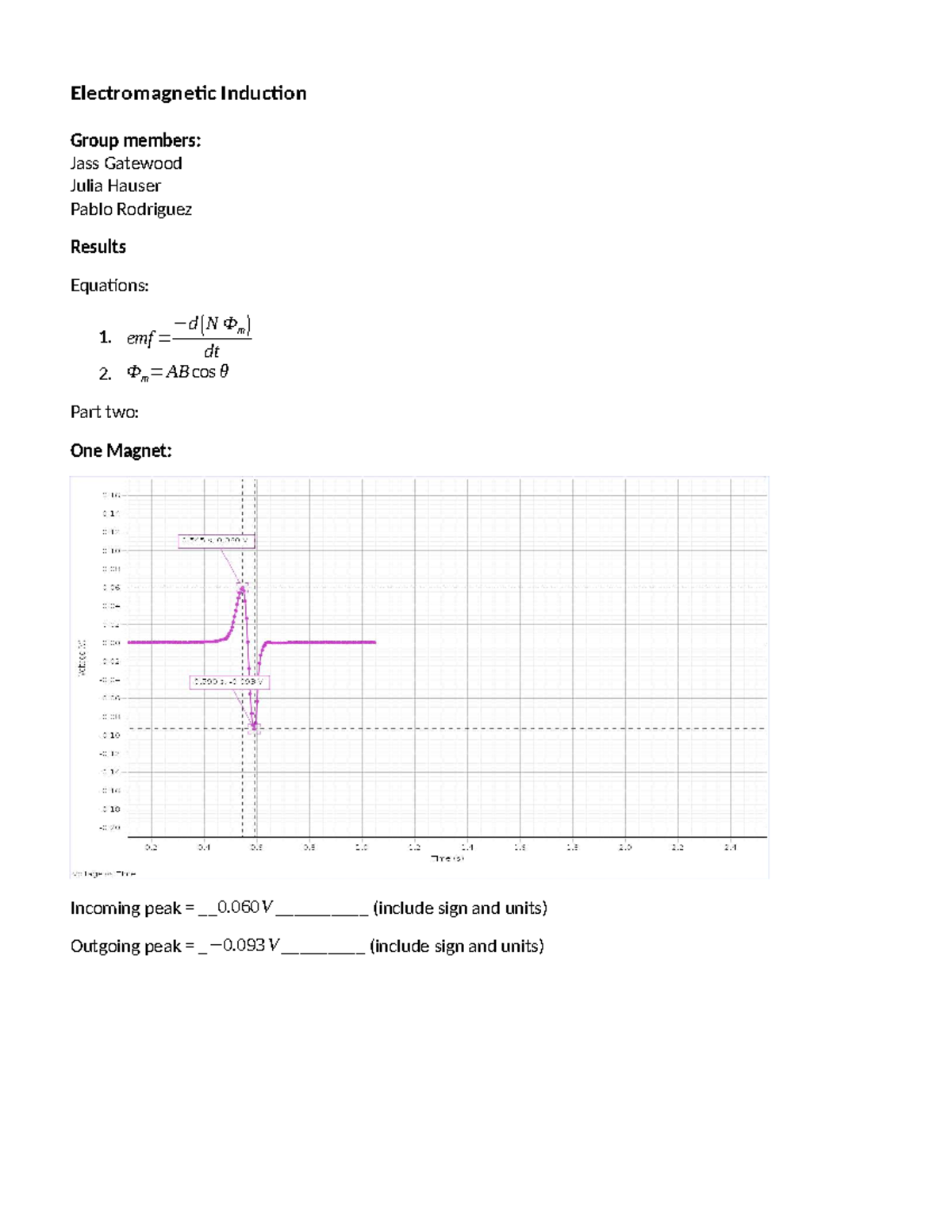 Electromagnetic Induction Lab Report: Group Findings and Analysis - Studocu