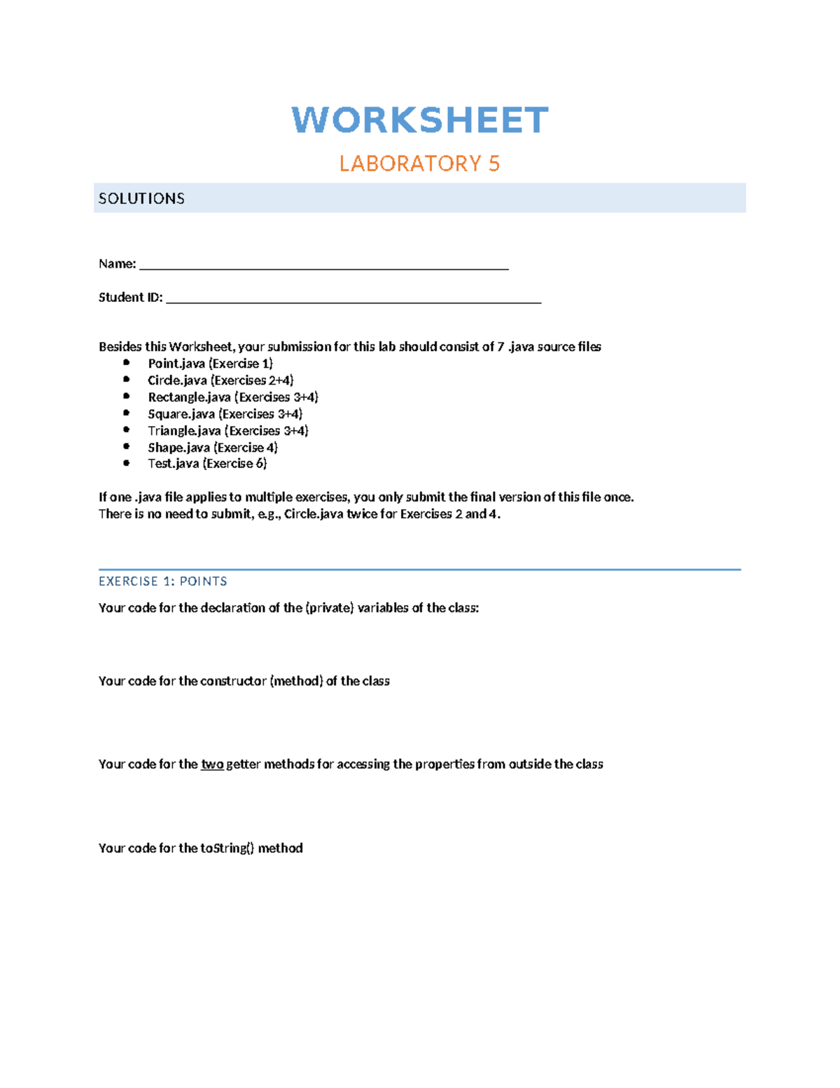 Lab 5 Worksheet Solutions: Java Exercises & Code Submissions - Studocu