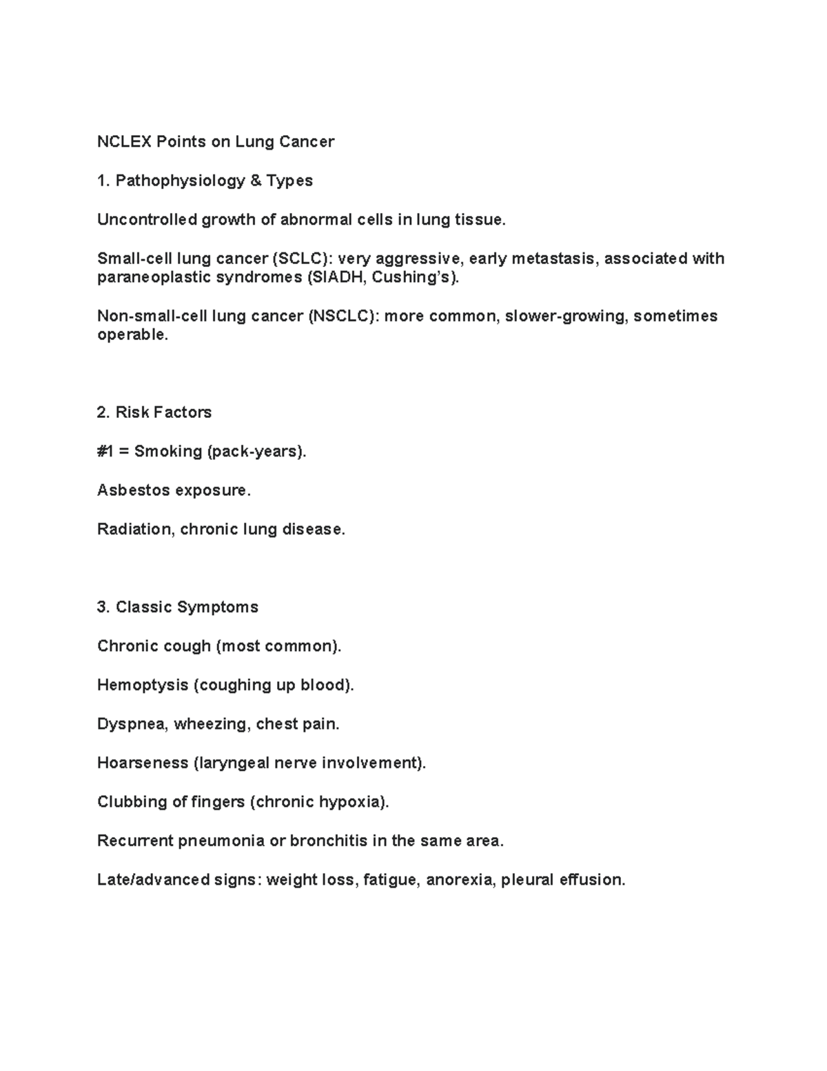 NCLEX Exam 3 Study Guide: Lung Cancer Insights and Priorities - Studocu