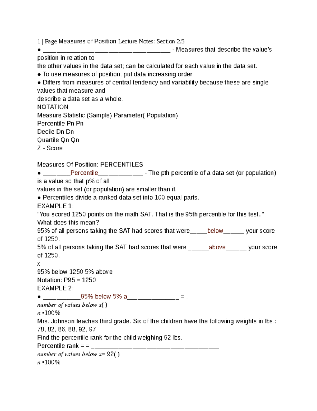 Measures of Position Lecture Notes (2.5 Stats) - Studocu