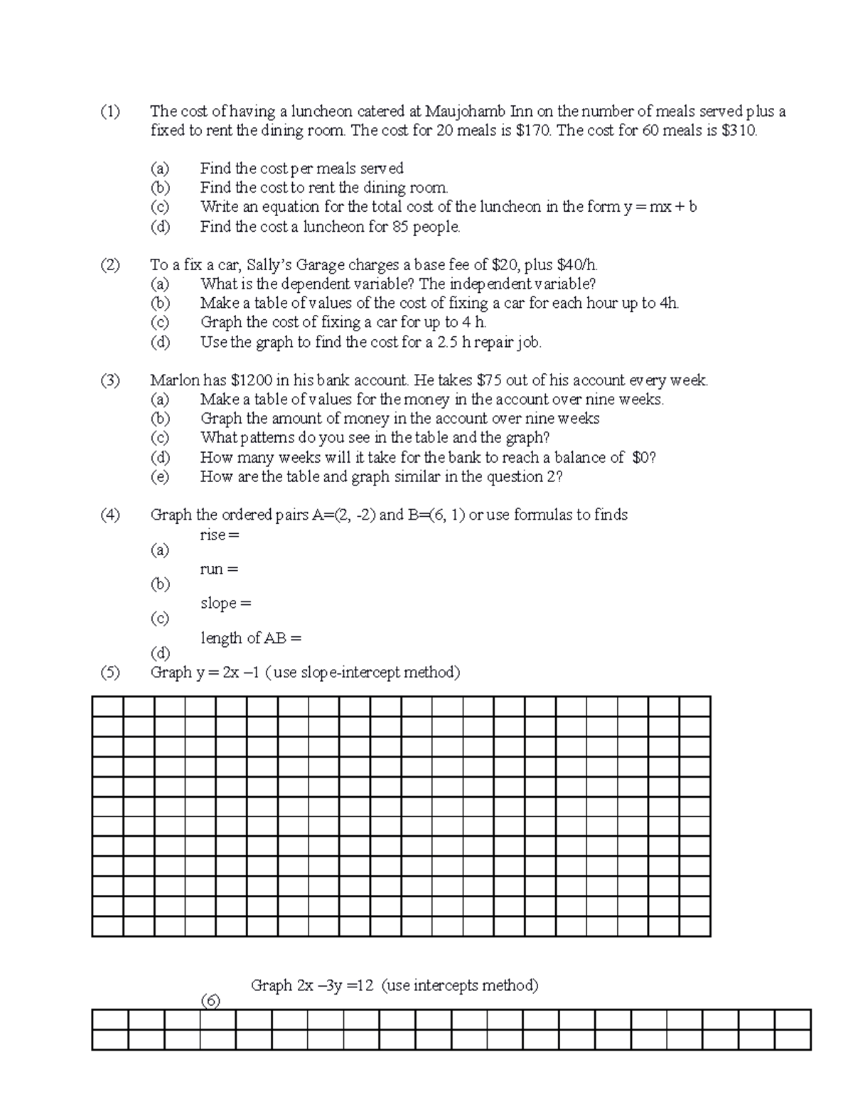 Gr9 Linear Relation Test 1: Pricing, Graphing, and Equation Analysis ...