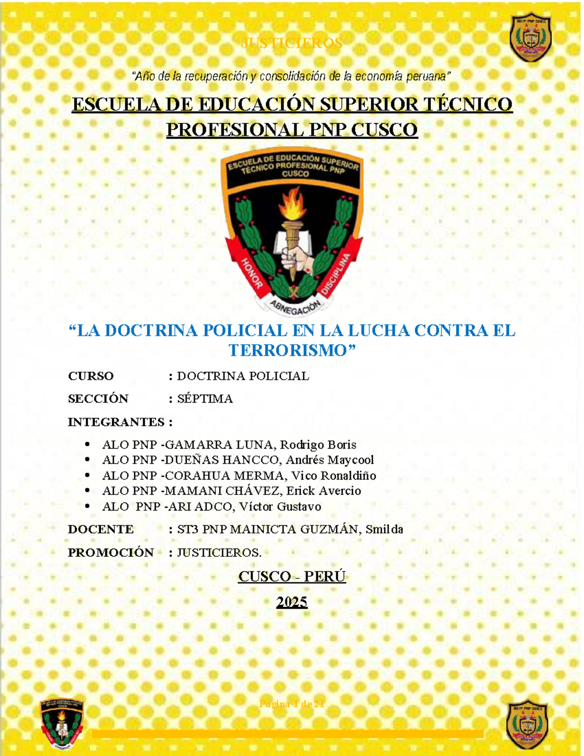 Doctrina Policial en la Lucha Contra el Terrorismo - Curso: DOCTRINA ...