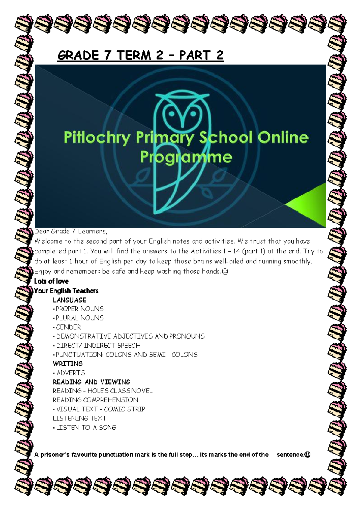 Grade 7 English Term 2 Notes and Activities - Task 2 - Studocu