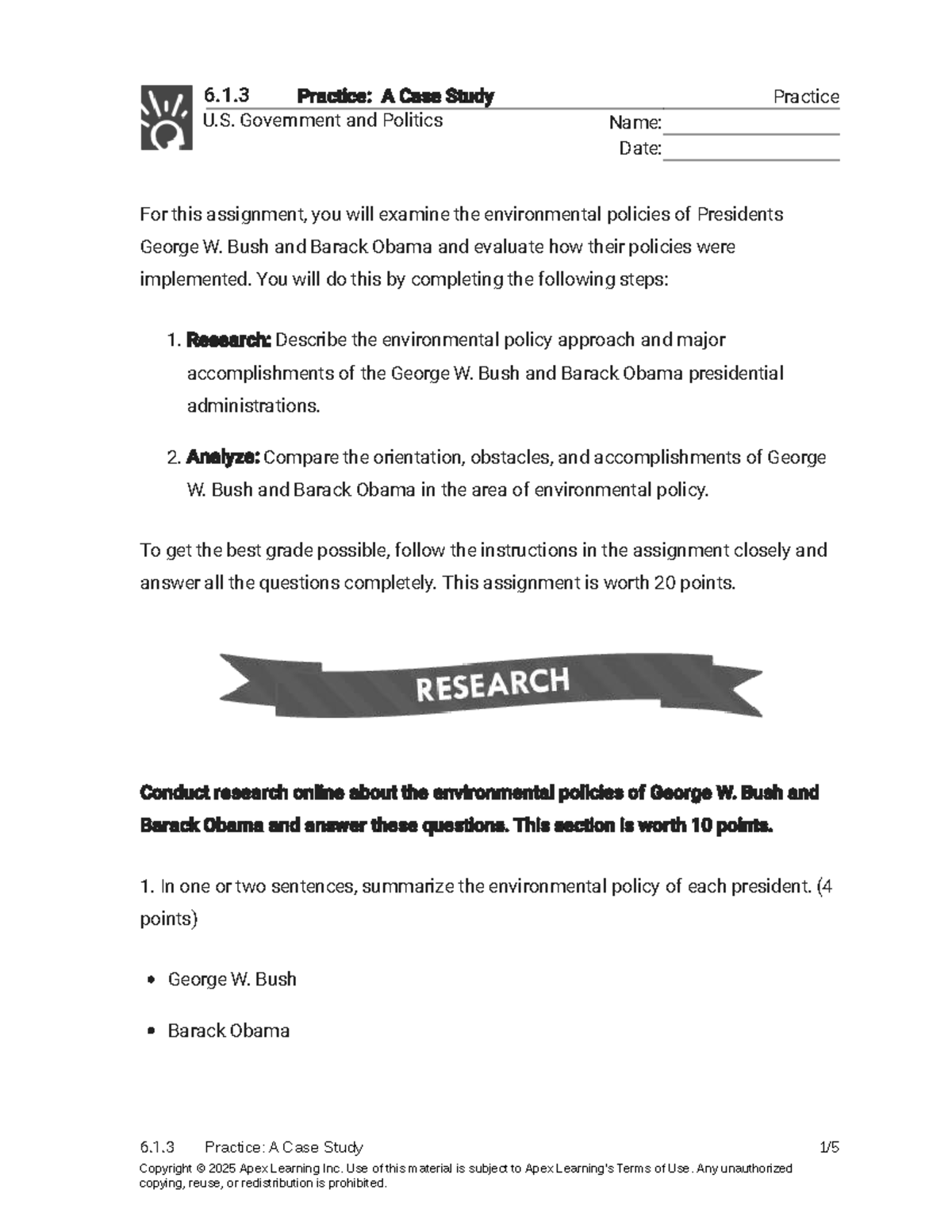 6.1.3 Practice: Environmental Policies of Bush & Obama Case Study - Studocu