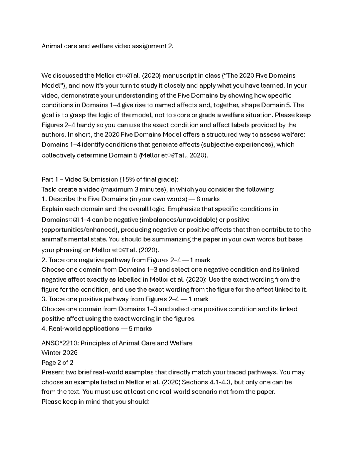 Animal Care and Welfare Video Assignment 2: Understanding the 2020 Five ...