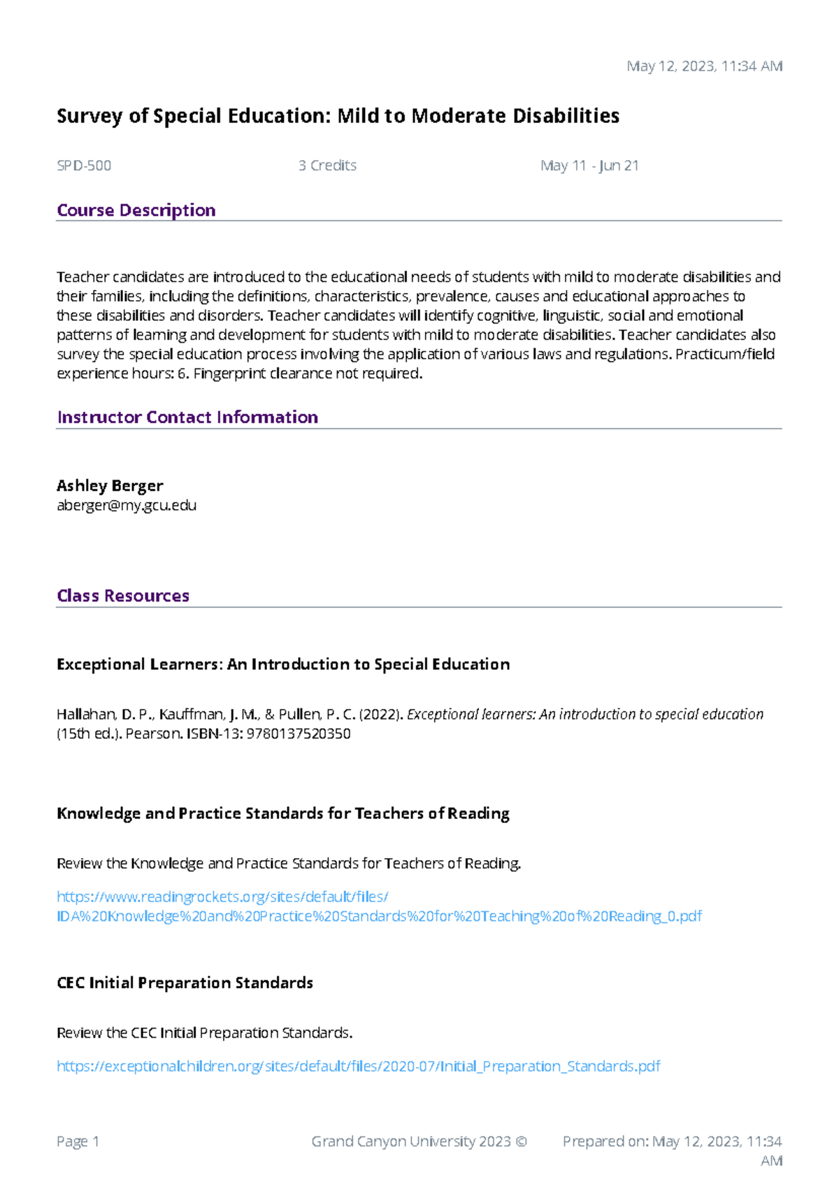Survey of Special Education: Mild to Moderate Disabilities SPD-500 ...
